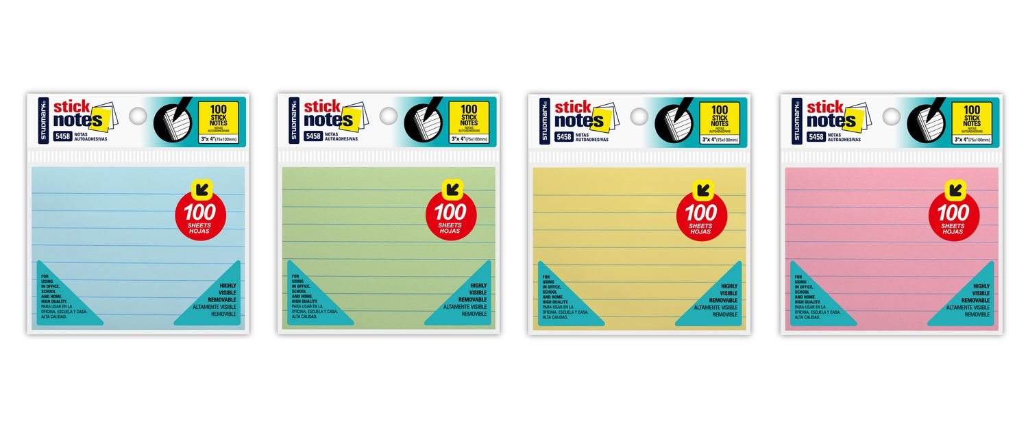 Sticky Note - Studmark 3x4 lined (100sh, 12) Assorted Colours - Office ...